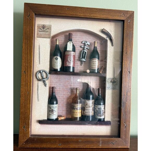 Accents | 3d Wood Glass Shadow Box Picture Diorama Wine Bottles Shelves ...